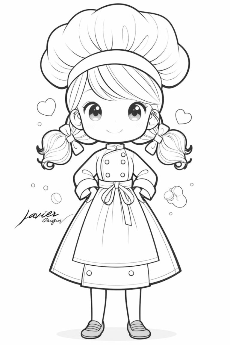 Muñeca Kawaii Chef para Colorear - Javier Origin